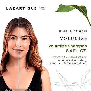 Lazartigue Volumize Shampoo, Enriched with Rice Proteins, Gives Body & Substance to Fine Hair, Leaves Soft & Shiny, Increased Lasting Natural Volume, Vegan, 8.4 Oz