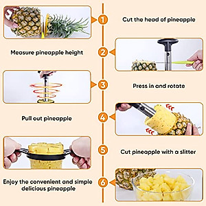 OOKUU Pineapple Corer Cutter, Stainless Steel Fruit Pineapple Peeler Slicer [Upgraded, Reinforced, Thicker Blade], Pineapple Core Remover with Measure Mark, Kitchen Tool for Diced Pineapple Rings