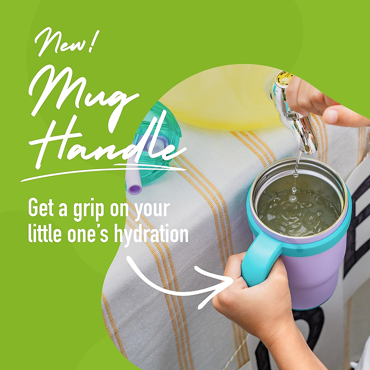 REDUCE 14 Oz Coldee Kids Tumbler with Lid and Straw - Coldee Insulated Travel Mug - Spill-Proof, Sweatproof Stainless Steel, BPA-Free - Includes Handle, Reusable Silicone Straw - Nautical Mist