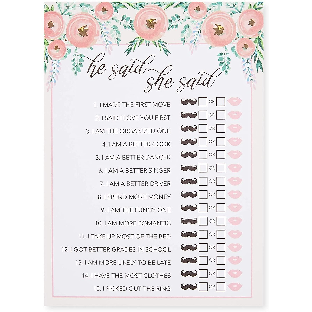 Juvale Set of 5 Bridal Shower Games for 50 Guests, Wedding and Engagement Party Activities, Pink Floral Design