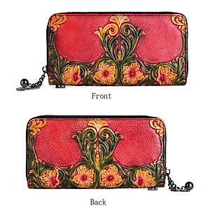 LMKIDS Retro Genuine Leather Wallets for Women Embossed Women's Purse Ladies Clutch Purse with Tassel (Style 1)