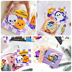 AXYEEUR 550 Pcs Halloween Candy Bags,Halloween Self Adhesive Cookie bags,12 Styles Halloween Clear Cellophane Treat bags for Party Favors Supplies