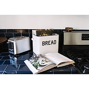 Creative Co-Op Farmhouse Enameled Metal Bread Box with "Bread" Message, White