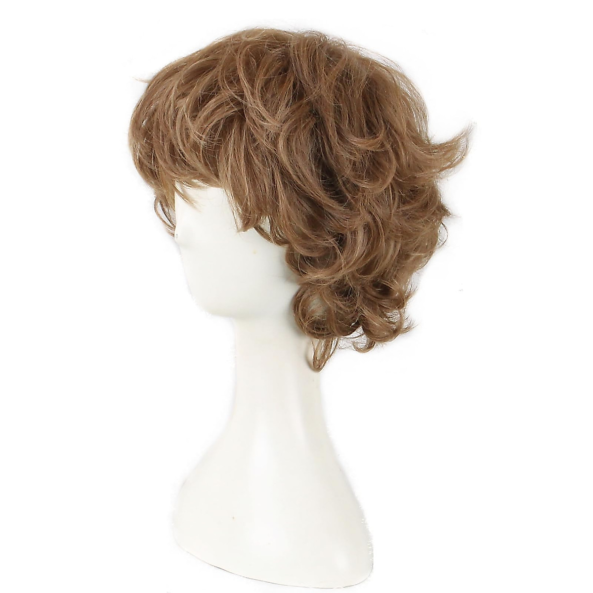 Men's Wig Short Brown Natural Wave Fluffy Halloween Heat Resistant Synthetic Cosplay Costume Wigs
