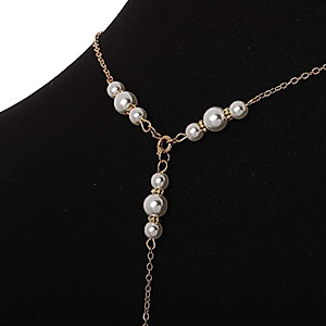 Ursumy Back Necklace Pearl Backdrop Necklace Sexy Body Chain Bridal Back Chain Jewelry for Women(Gold)
