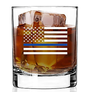 Lucky Shot - American USA Flag With Blue Line Design Whiskey Glass | United States Constitution and We The People | Old Fashioned Rocks Glasses | Whiskey Glasses Gift for Men (11 oz)