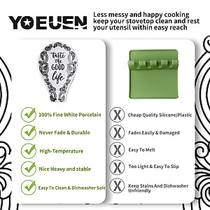 Yoeuen Green Ceramic Spoon Rest for StoveTop, 5.5inch Spoon Holder for Kitchen Counter Heat-Resistant, Classic Style Large Utensil Rest for Spatula, Spoons or Tongs, 1pcs