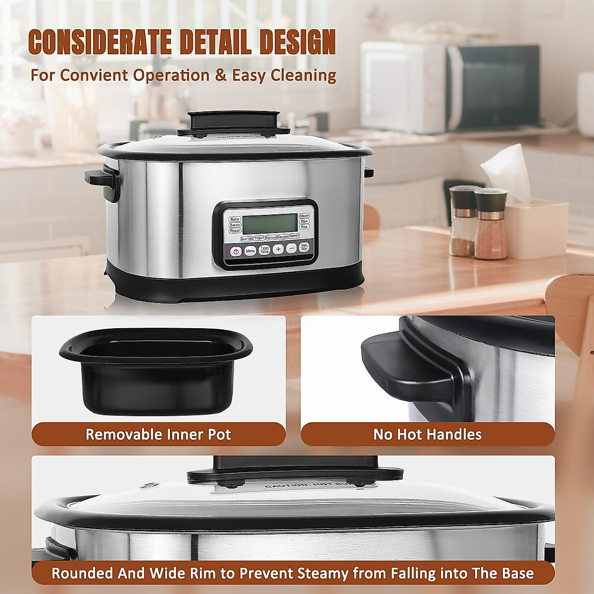 spoonlemon 6.5Qt 11-in-1 Multi Cooker, Digital Programmable Slow Cooker With Bake, Sauté, Roast, and Sous Vide functions, 1500W Timer&Temp Control,Dishwasher Safe Lid&Nonstick Inner Pot