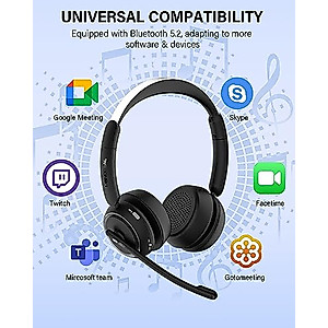 MONODEAL Bluetooth Headset V5.2, Wireless Headset with Microphone AI Noise Cancelling & Mute Button, Single/Dual Ear Wireless Headphones, Computer Headset with Microphone for Work Home Office