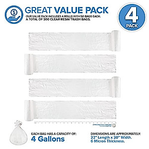 Stock Your Home Clear 4 Gallon Trash Bag (200 Pack) Un-Scented Small Garbage Bags for Bathroom Can, Mini Waste Basket Liner, Plastic Liners for Office Trashcan and Dog Poop, Bulk Household Supplies