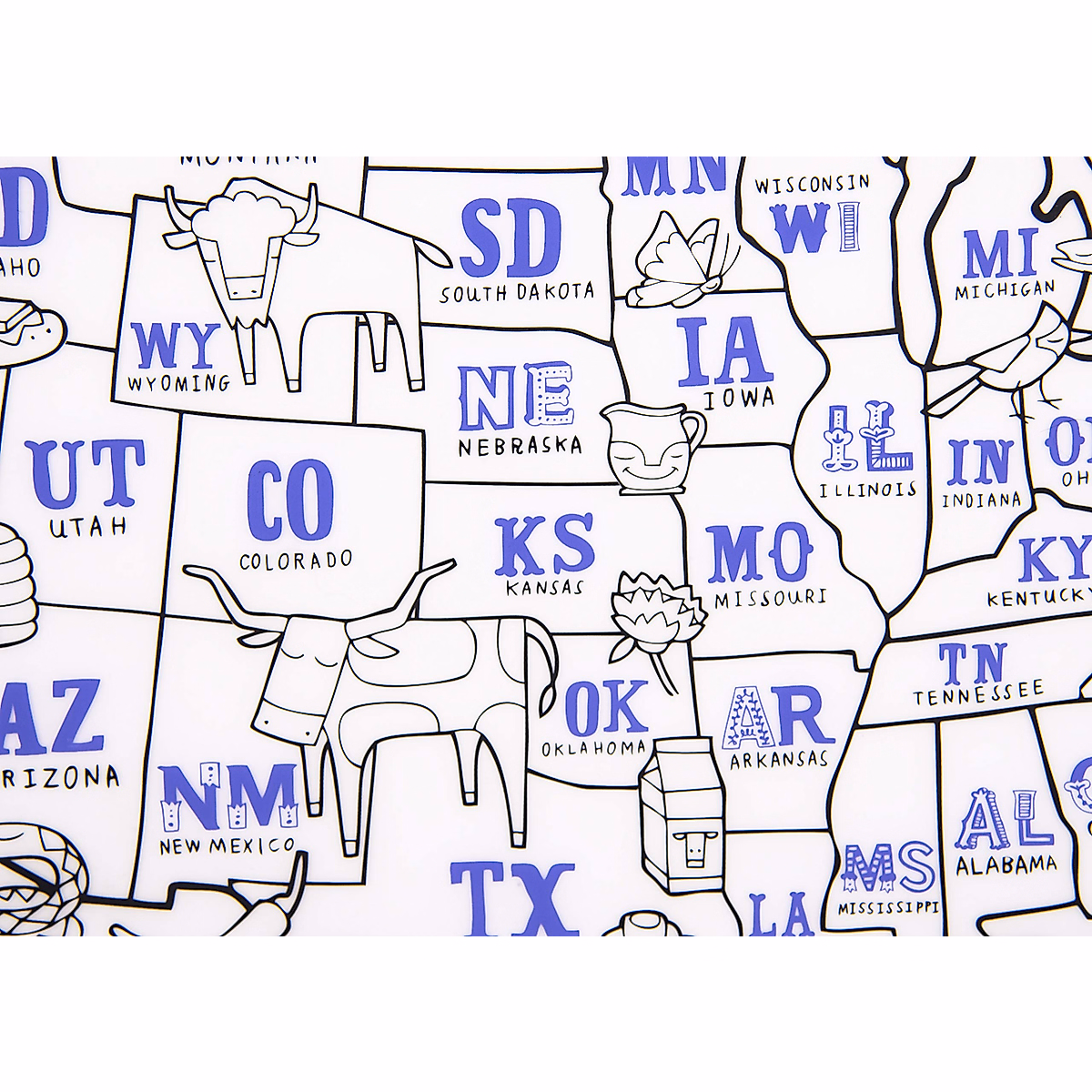 MODERN-TWIST Waterproof, Dishwasher Safe Mark, Mat & Marker Set, US Map