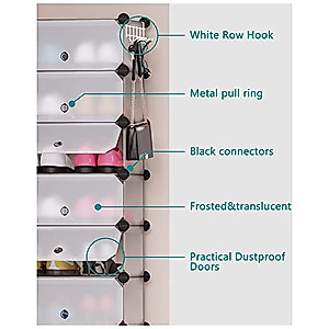 DINMO 10-Tier Shoe Rack with Doors for Entryway, 20 Pairs, Portable Plastic Cubby Shoe Shelves Organizer Unit, DIY Shoe Cabinet, White