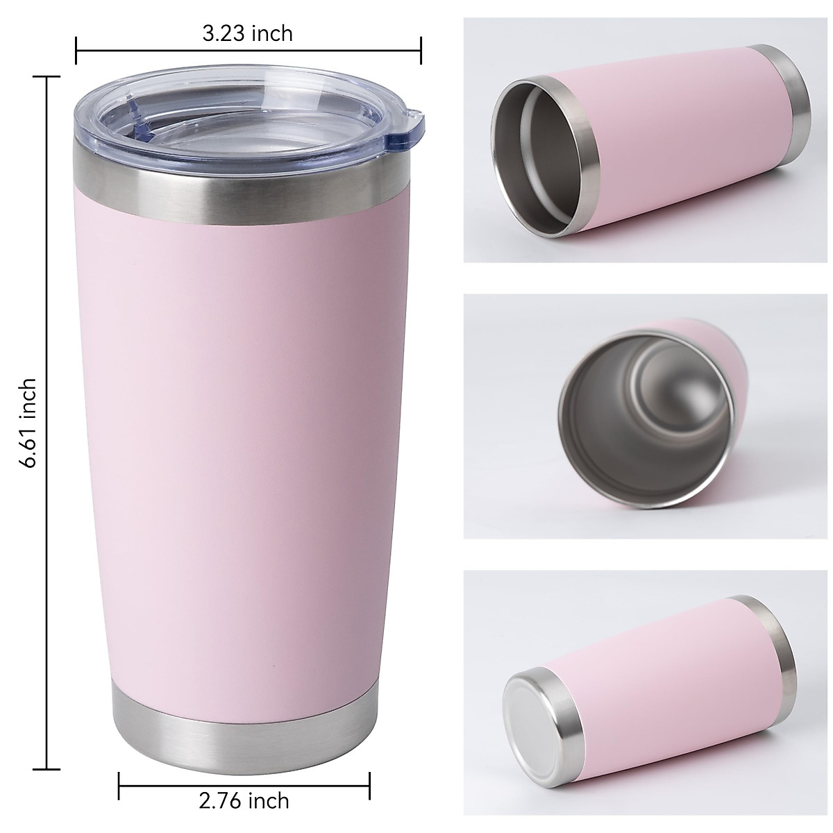 HASLE OUTFITTERS 20oz Stainless Steel Tumblers Bulk, Insulated Travel Cup with Lid, Double Wall Vacuum Coffee Mug for Cold & Hot Drinks 1 Pack, Light Pink