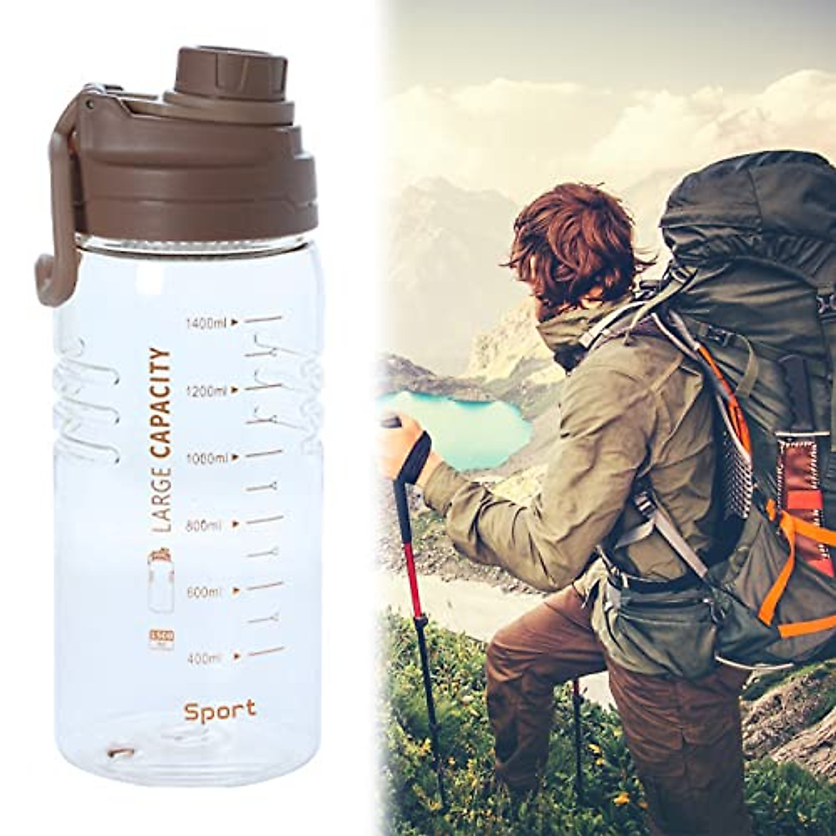 NUZYZ 1.5L water bottle high temperature resistant PC material gym water bottle large capacity waterbottle with handle reusable water bottle Coffee 1.5L