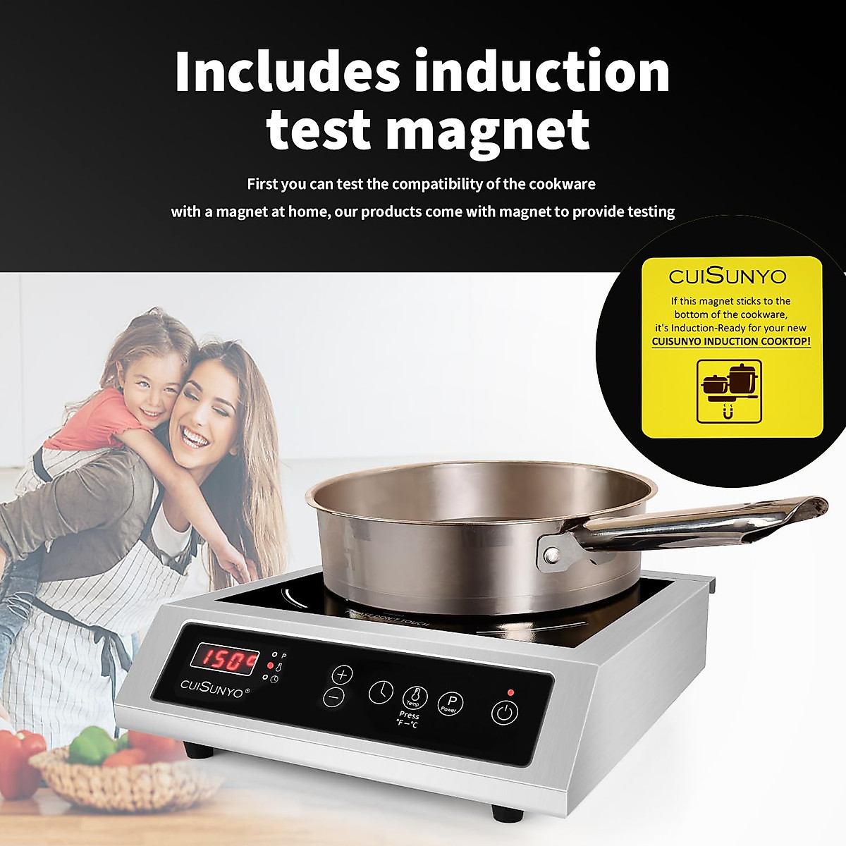3500W 240v Portable Commercial Induction Cooktop 10 Power Levels 500-3500W Countertop Burner with 12 Timer Settings 140-465°F and LCD Screen Stainless Steel Electric Stove