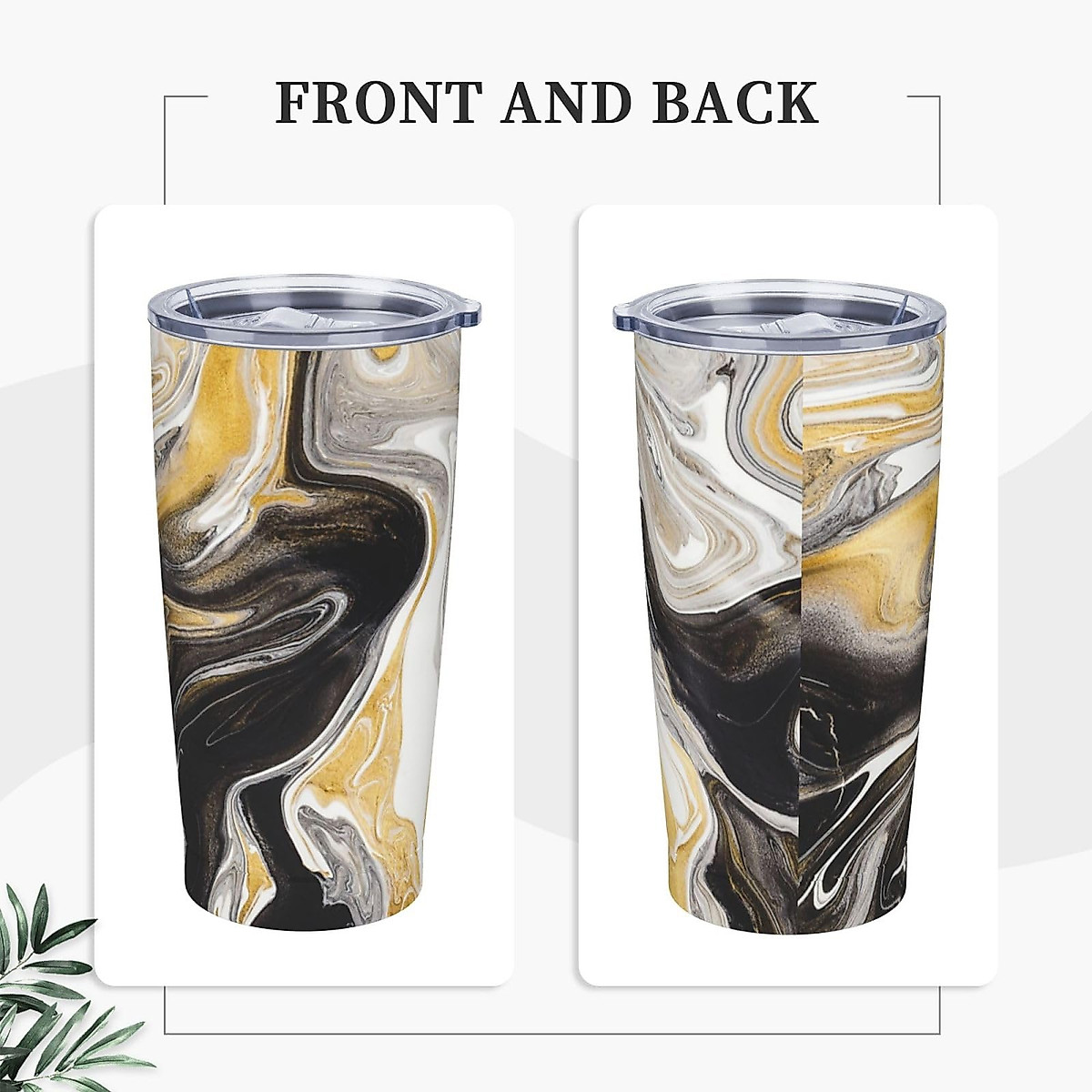 Black and Gold Swirl liquid ink marble 20oz Tumbler Stainless Steel Vacuum Insulated Double Wall Travel Tumbler, Durable Insulated Coffee Mug, Thermal Cup With Lid and Straw for Hot & Cold Drinks