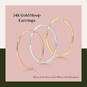 KEZEF 14k Gold Hoop Earrings For Women In Real Gold - 14 Karat Gold Hoop Earrings For Girls - 1mm Thin Solid Gold Earrings - Endless Hoops Earrings In Yellow Gold - Size 25mm -1 Inch