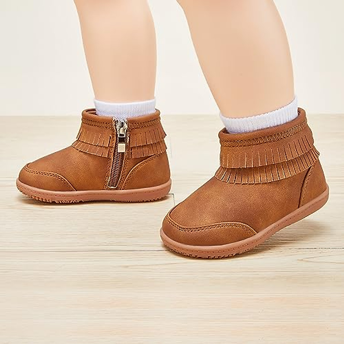 BMCiTYBM Baby Winter Snow Boots Tassel Boys Girls Faux Fur Shoes Camel Size 6-12 Months Infant