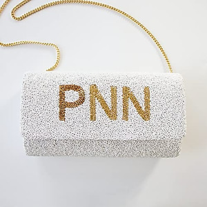 Personalized Custom Clutch Purse for Women, Beaded Clutch Crossbody Bag with Gold Chain Strap for Wedding, Prom, Bridal Shower, Bachelorette Party, Engagement, & Honeymoon (Gold)