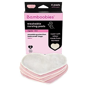 Bamboobies Nursing Pads for Breastfeeding Reusable Washable Breast Pads Super Soft Rayon Made From Bamboo Milk Proof Liner Perfect Baby Shower Gifts, Pale Pink