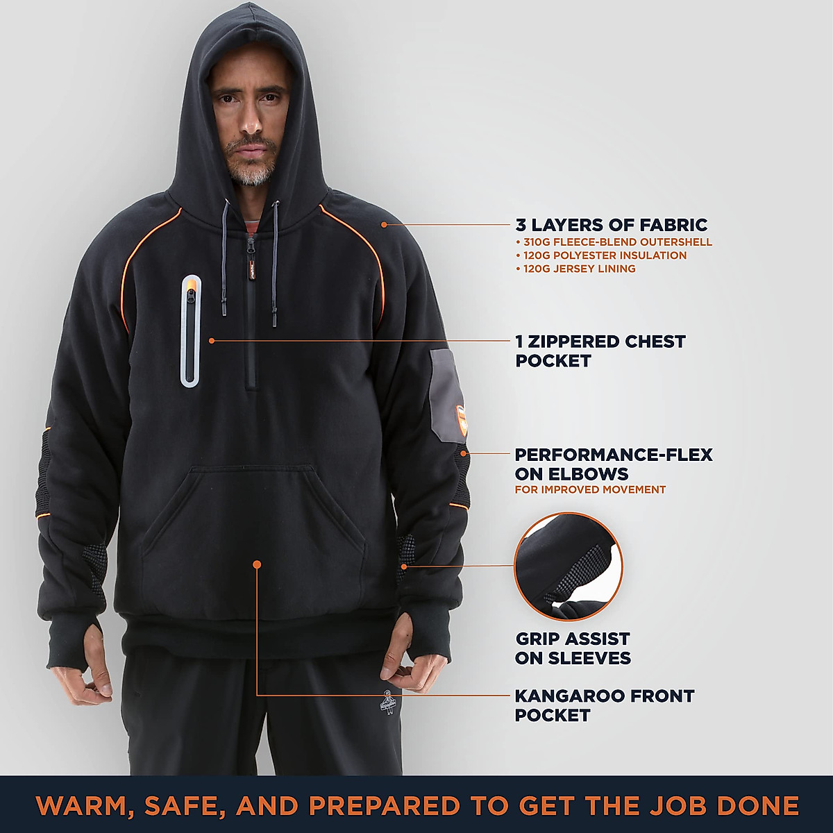 RefrigiWear PolarForce Pullover Sweatshirt, Insulated Hoodie, (Black), (Large)
