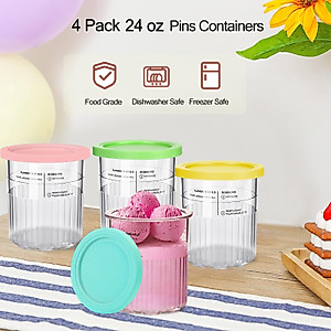 Pint Containers Replacement Fit for Ninja Creami Deluxe Pints and Lids - 4 pack, 24oz XL Cups Compatible with Ninja 11-in-1 NC500/NC501/CN501CO Series Ice Cream Maker - Dishwasher Safe & BPA-Free