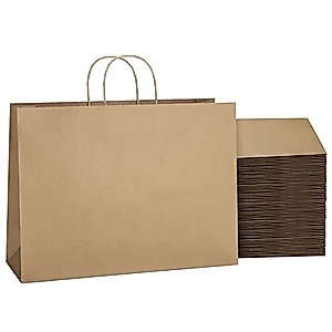 SHOPDAY Brown Paper Bags with Handles 16x6x12, 25 Pack Large Kraft Paper Bags Bulk, Tote Bags Shopping Bags, Paper Gift Bags, Retail Bags Merchandise Bags for Grocery Business Takeouts
