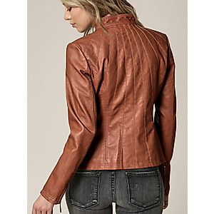 MBJ WJC877 Womens Panelled Faux Leather Moto Jacket L CAMEL