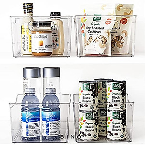 BINO | Plastic Storage Bins - 4 Pack | THE LODGE COLLECTION | Clear Storage | Containers for Organizing with Handles | Pantry Kitchen Organization | Fridge Organizer | Bathroom | Shelves Cabinet