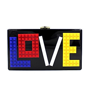 YYW Love Acrylic Clutch, Acrylic Box Evening Clutch Bag Purse Handbag for Women Wedding Party Cocktail Handbag (Black)