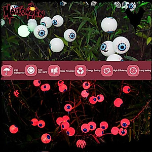 TONULAX Halloween Decorations Outdoor, 2 Pack Upgraded Solar Scary Eyeball Lights with Dual Lighting Modes, Swaying Firefly Lights, Solar Pathway Light for Yard, Garden,Yard Decor, Party (Red)