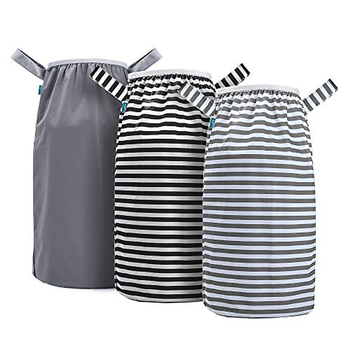 Teamoy Pail Liner for Cloth Diaper(Pack of 3), Reusable Diaper Pail Wet Bag with Elastic Edge, Fits for Dekor, Ubbi Diaper Pails, Gray +Gray Strips +Black Strips