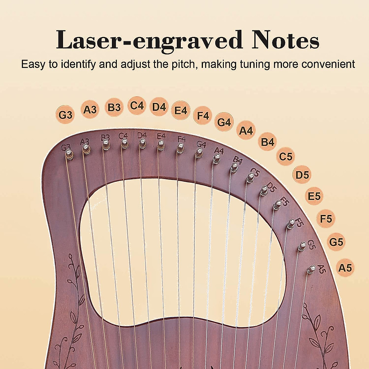 Lyre Harp, 16 Strings Mahogany Solid Wood Metal String Adult/Child Musical Instrument, With Tuning Wrench Pick, Black Gig Bag, and Music Tutorial for Beginner Instrument Lovers (coffee color)