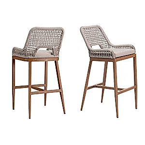 PURPLE LEAF Outdoor Counter Height Bar Stool Chair Set of 2 Modern Bar Stool Chairs Patio Metal Stools with Backrest and Arm, Cushions Included