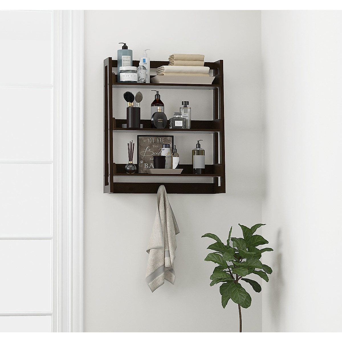UTEX Bathroom Wall Shelf, 3 Tier Wall Mount Floating Shelves, Over Toilet Storage Shelf Organizer, Espresso