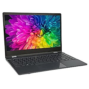 Pssopp Laptops Computer, 14.1 Inch Laptops Computer 12G RAM 3840x2160 Resolution 100-240V Fingerprint Unlock Gray 360 Degree Flip Touch Screen for Windows 10 11 (US Plug 256GB)