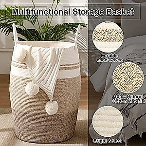 OIAHOMY Laundry Hamper Woven Rope Large Clothes Hamper 25.6" Height Tall Laundry Basket with Extended Handles for Storage Clothes Toys in Bedroom, Bathroom, Foldable (Gradient Yellow)