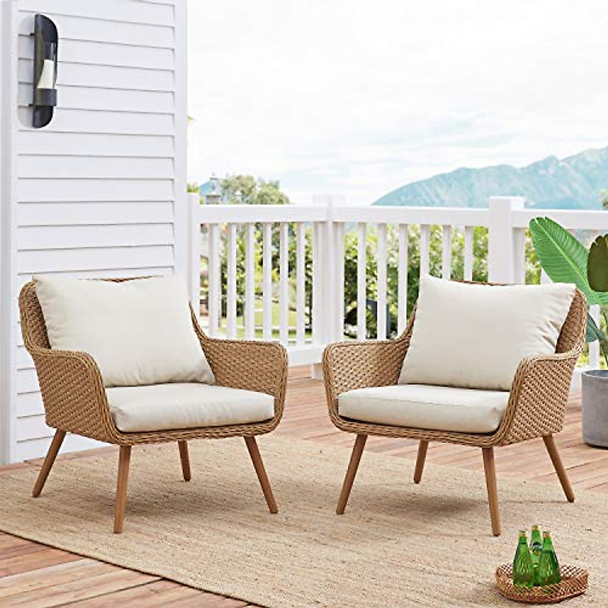 Crosley Furniture CO7185-LB Landon Outdoor Wicker Chairs (Set of 2) Light Brown