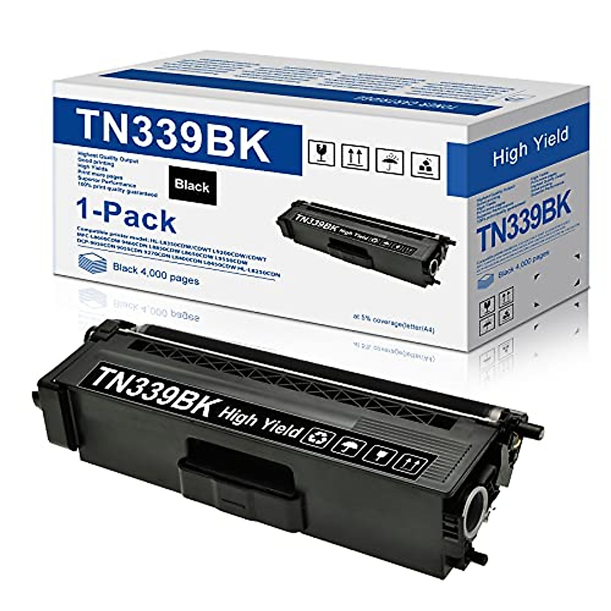 Compatible 1-Black TN339 TN-339 TN339BK Toner Cartridge Replacement for Brother TN 339 HL-L8350CDW HL-L8250CDN HL-L8350CDWT MFC-L8850CDW MFC-L8600CDW Printer Cartridge