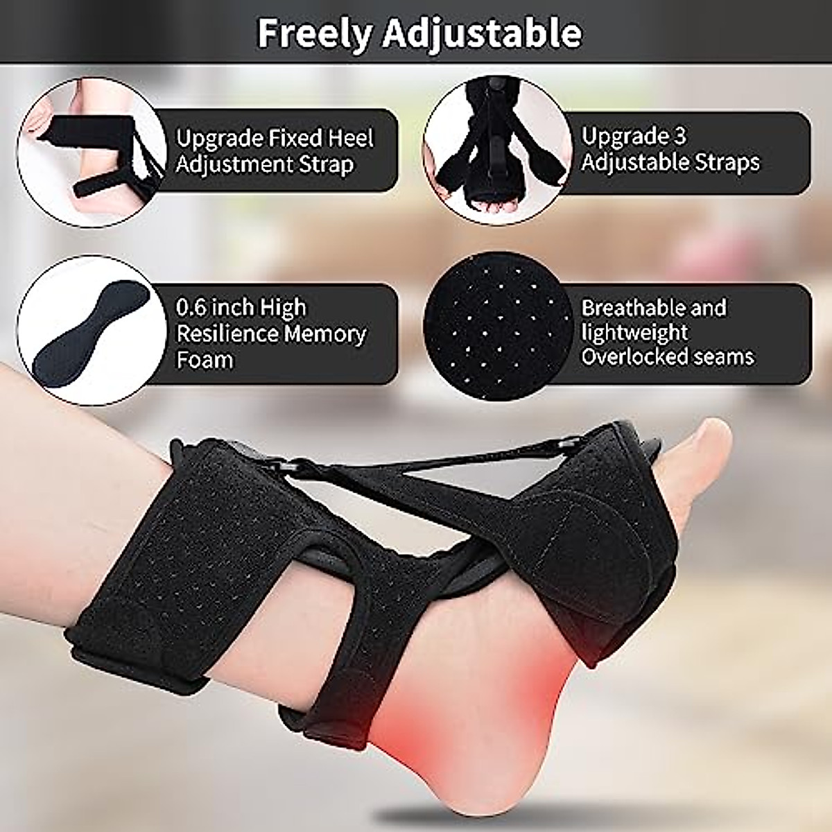 SYEYYDS Plantar Fasciitis Night Splint, Adjustable Plantar Fasciitis Relief Achilles Tendonitis Relief Foot Sagging Arch Pain Support for Women Men (Black, Large)