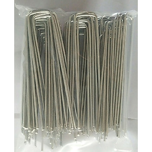 MySit 6" Galvanized Landscape Staples Garden Stakes Pins 100 Pack, Heavy-Duty 11 Gauge Garden Staples Anti-Rust Fence Stakes for Anchoring Weed Barrier Fabric Irrigation Tubing Soaker Hose