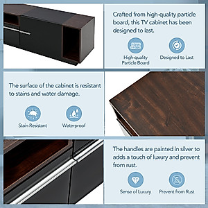 Merax Two-Tone Design Stand with Silver Handles, UV High-Gloss Media Console for Television Up to 70", Chic Style TV Storage Cabinet for Living Room, 66.8 inch Length, Black