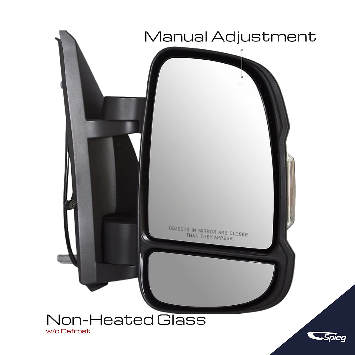 Spieg CH1321417 Passenger Side Mirror for 2014-2021 Ram Promaster 1500 2500 3500 | Right Side View Mirror Assembly Manual Adjustment Non-Heated Glass Turn Signal Light | Textured Black Cover 2 Pins