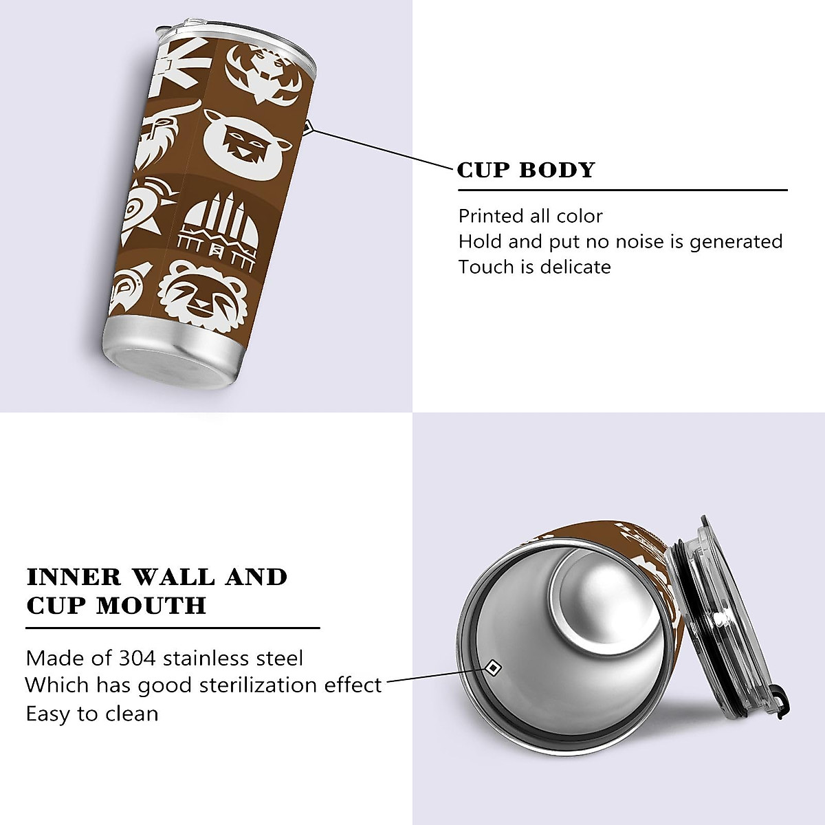 Traditional Culture Of Brown Totem Stainless Steel car cup with Straw Lid coffee travel mug 20oz for hot and cold drinks simply Vacuum Insulated Tumbler 20 OZ