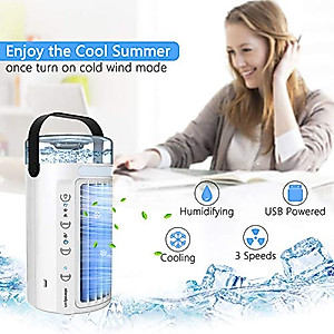 Altered park Portable Air Conditioner Fan, Personal Cooler Super Quiet Desk Fan Mini Air Cooler with 7 Colors LED Light, 3 Speeds,2-Wind Mode, Air Circulator Humidifier Misting Fan for Home Office