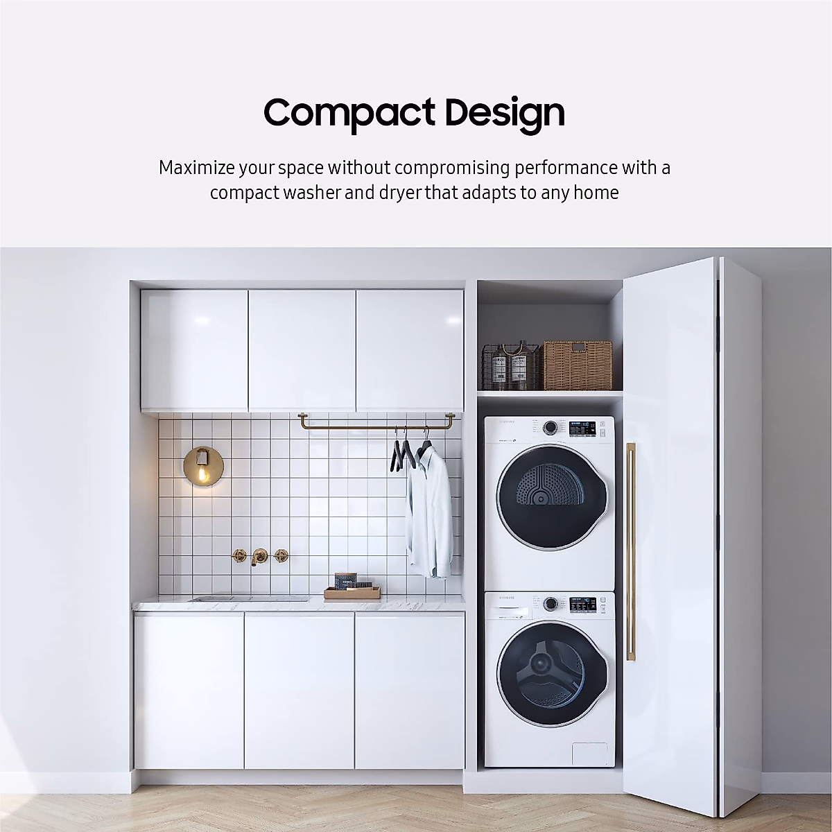 SAMSUNG 2.2 Cu Ft Compact Front Load Washer, Stackable for Small Spaces, 40 Minute Super Speed Washing Machine, Steam Wash Clothes, Self Cleaning, Energy Star Certified, WW22K6800AW/A2, White