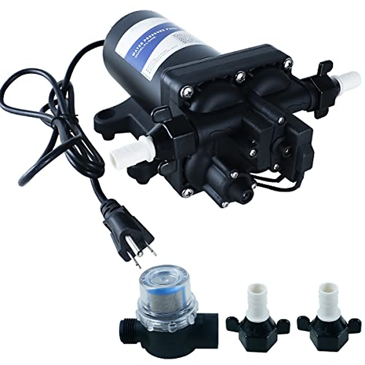 TDRRICH Water Pressure Booster Pump for House，110V RV Water Transfer 5.5GPM 75PSI Self-priming Pump,Diaphragm Power Water Pumps for Boats Inline Garden Hose Lawn Camper Sprinkler Irrigation