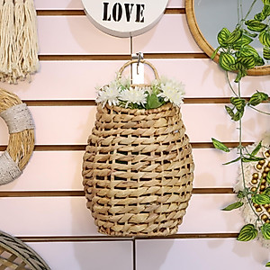 YRMT Water Hyacinth Woven Hanging Basket Wall Hanging Basket Decorative Front Door Basket Decor for Flower Plants Boho 15" x 10"