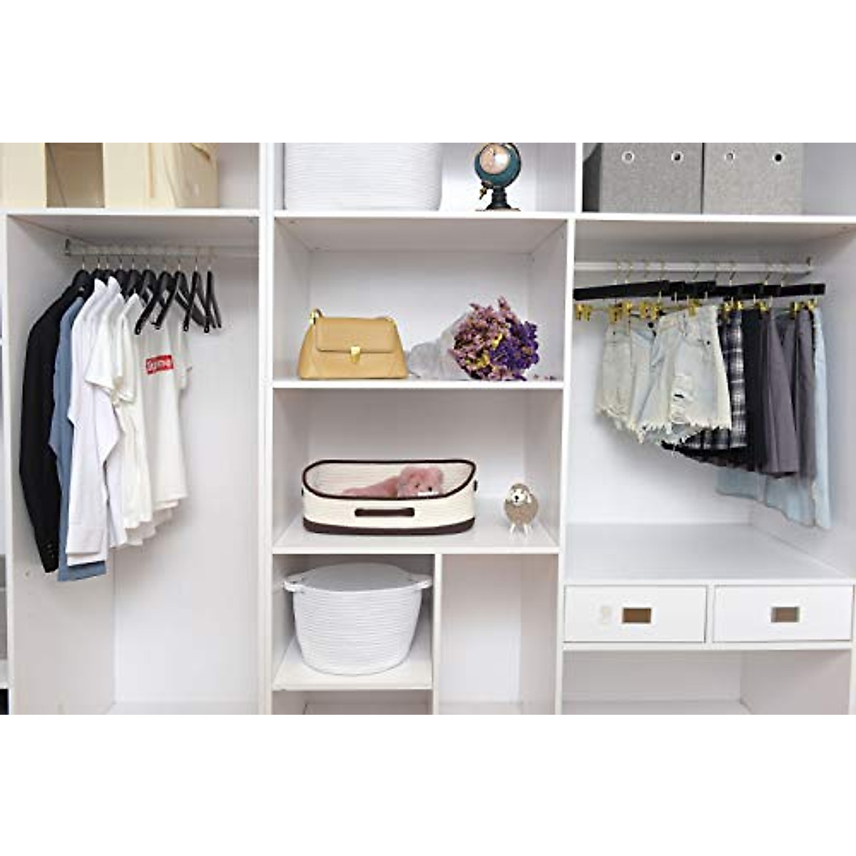 Quality Black Semi Curved Wooden Suit Hangers, 10-Pack Smooth Finish Solid Wood Coat Hanger with Swivel Hook, Jacket, Pant, Dress Clothes Hangers (Black - Gold Hook, 10)