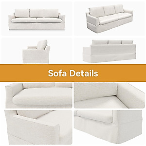 AMICLIBER Modern 3-Seater Sofa,93" Slipcovered Sofa Soft Chenille Fabric Couch with Deep Seat Removable Cover for Living Room,Apartment,Bedroom,Office,Creamy White